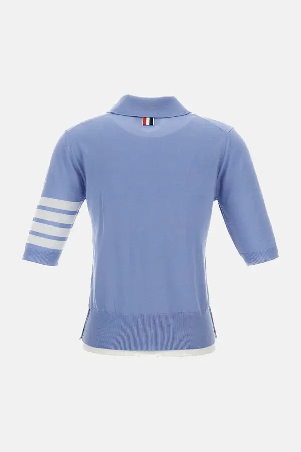 Thom Browne 4-bar Button Detailed Short-sleeved Polo Shirt - Blue