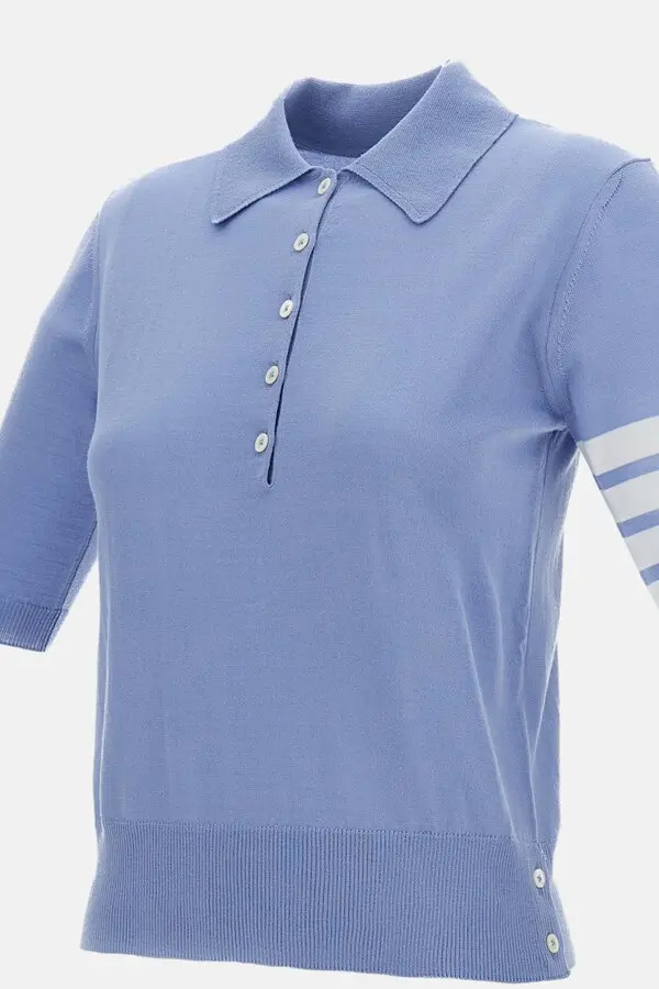 Thom Browne 4-bar Button Detailed Short-sleeved Polo Shirt - Blue
