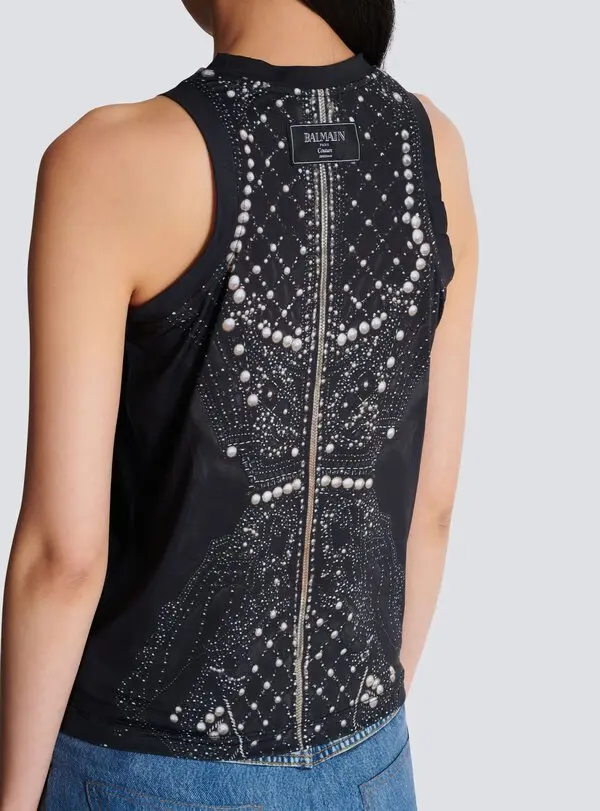 Balmain Faux Embroidery Print Soft Tank Top