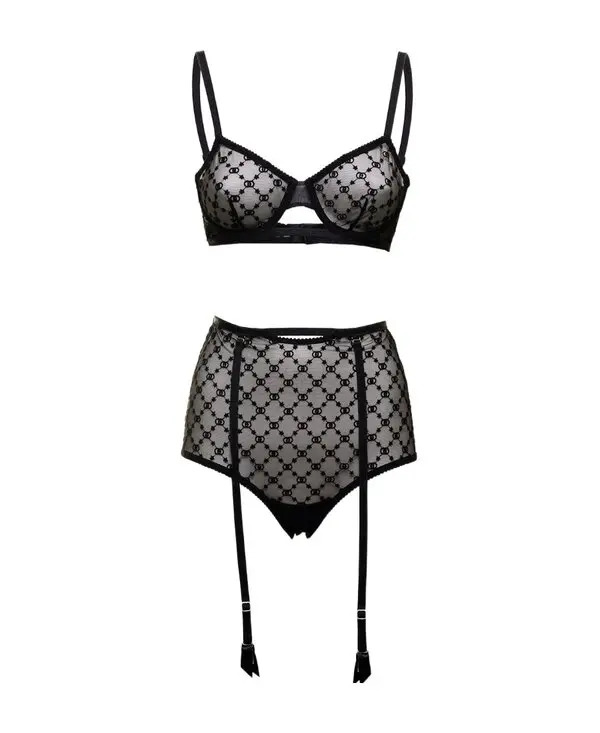 Gucci Gg Star Embroidered Tulle Lingerie Set