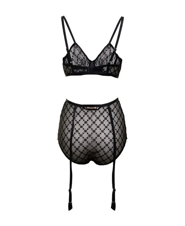 Gucci Gg Star Embroidered Tulle Lingerie Set