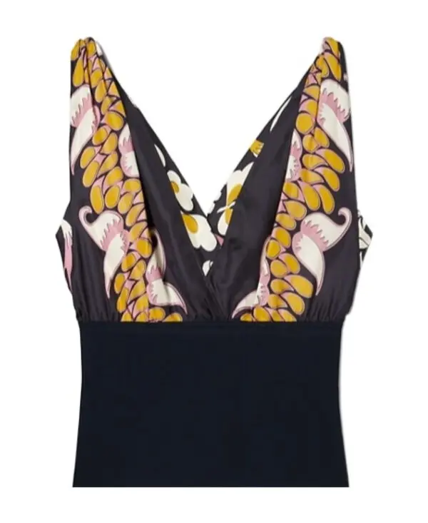 Tory Burch Graphic Printed V-neck Top - Black
