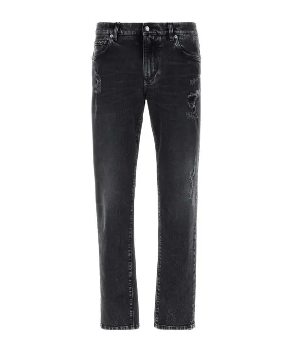 Dolce & Gabbana Distressed Straight Leg Jeans - Black