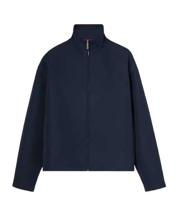 Gucci Logo Embroidered Zip Jacket - Dark Blue