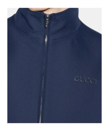 Gucci Logo Embroidered Zip Jacket - Dark Blue