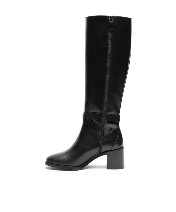 STUART WEITZMAN Leather Round Toe Boots With Side Zip And Buckle Detail