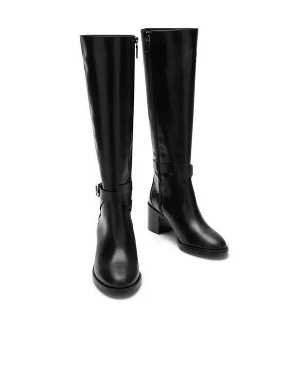 STUART WEITZMAN Leather Round Toe Boots With Side Zip And Buckle Detail