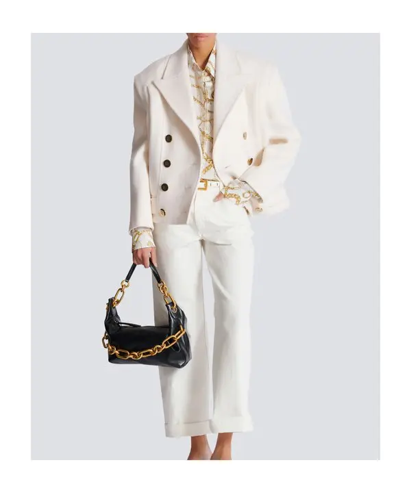 Balmain Cropped Reefer Jacket - White