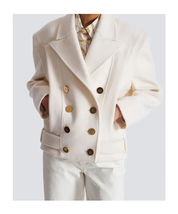 Balmain Cropped Reefer Jacket - White