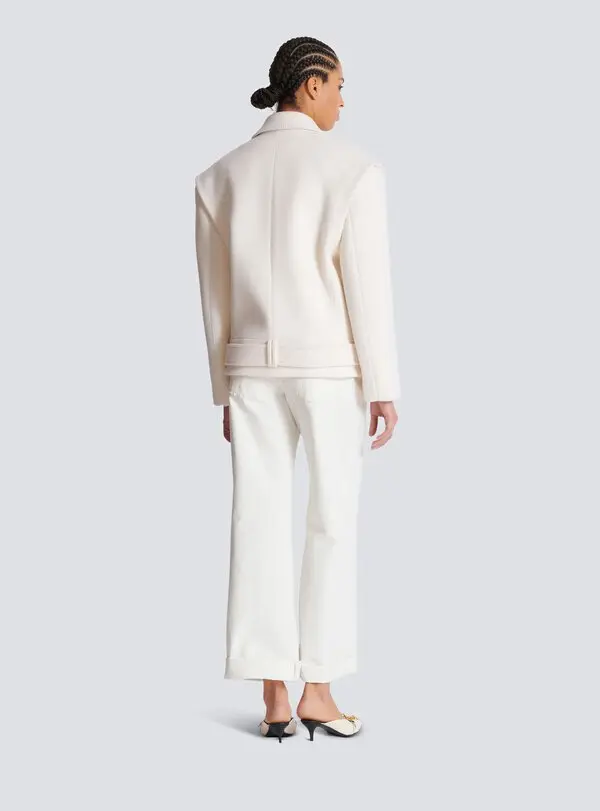 Balmain Cropped Reefer Jacket - White