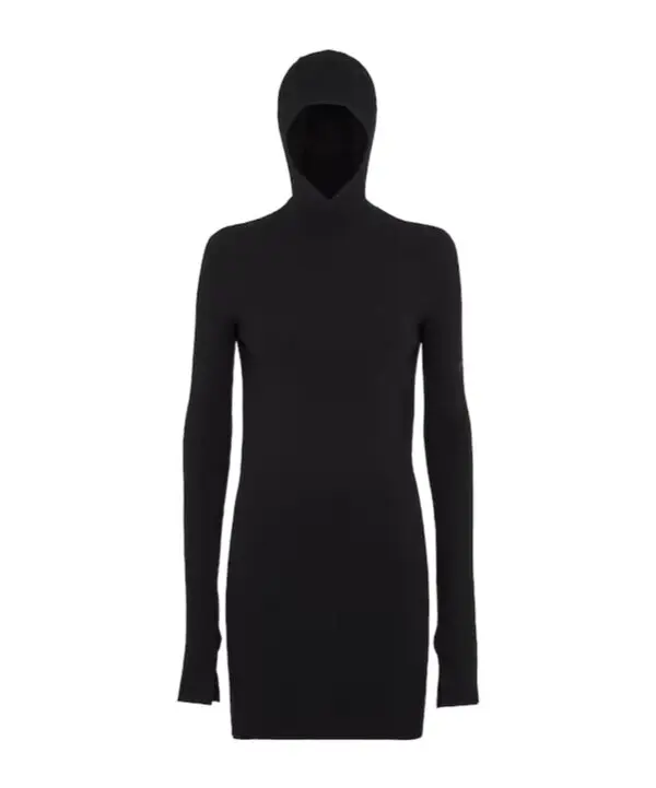 Fendi Long Sleeved Hooded Ribbed-knit Dress - Black