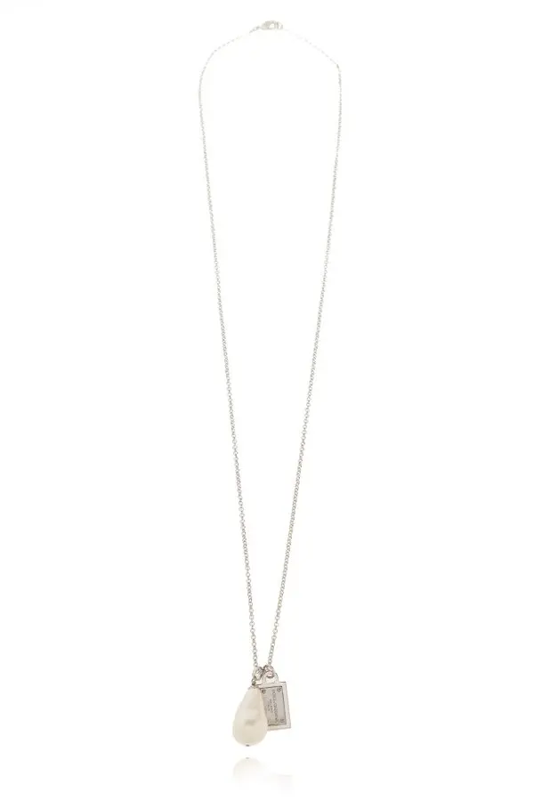 Dolce & Gabbana Logo Plaque And Pearl Pendant Necklace - White