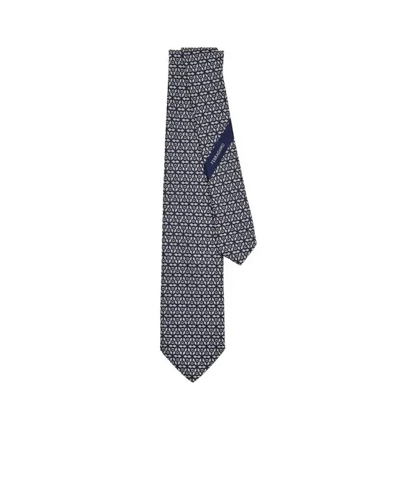 FERRAGAMO Monogrammed Silk Neck Tie - Gray