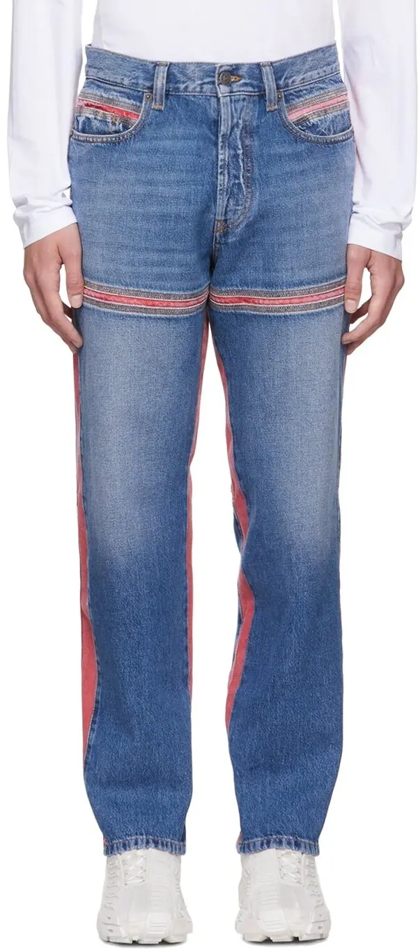 DIESEL® D-mand Mid-rise Straight Leg Jeans With Contrast Inserts - Blue