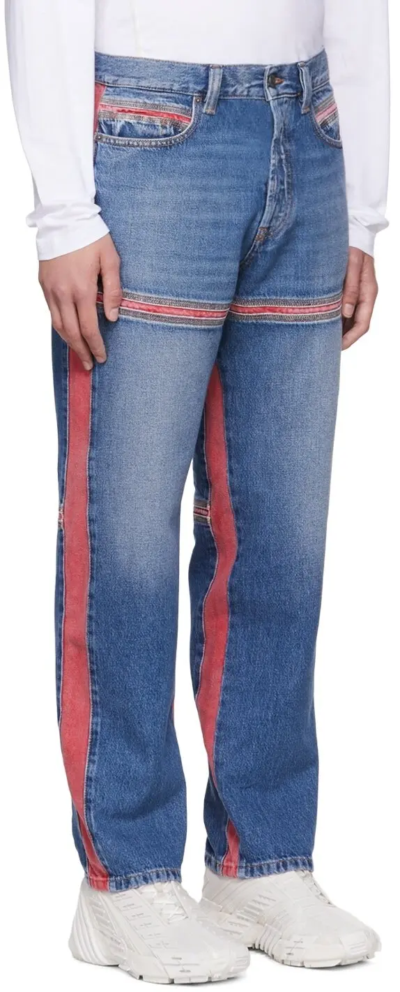 DIESEL® D-mand Mid-rise Straight Leg Jeans With Contrast Inserts - Blue