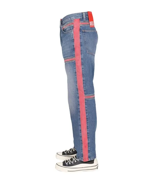 DIESEL® D-mand Mid-rise Straight Leg Jeans With Contrast Inserts - Blue