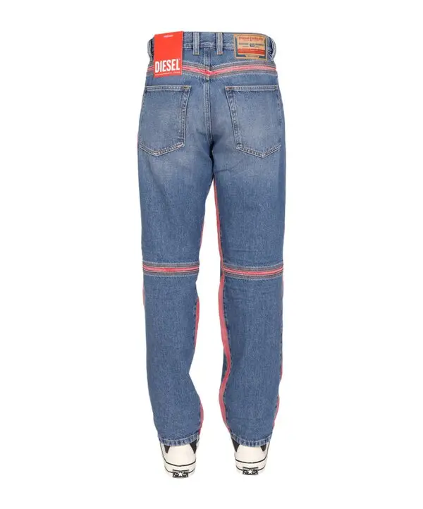 DIESEL® D-mand Mid-rise Straight Leg Jeans With Contrast Inserts - Blue
