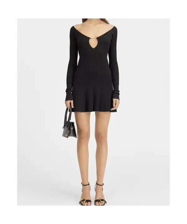 Jacquemus Long Sleeve Ribbed Scalloped Mini Dress - Black
