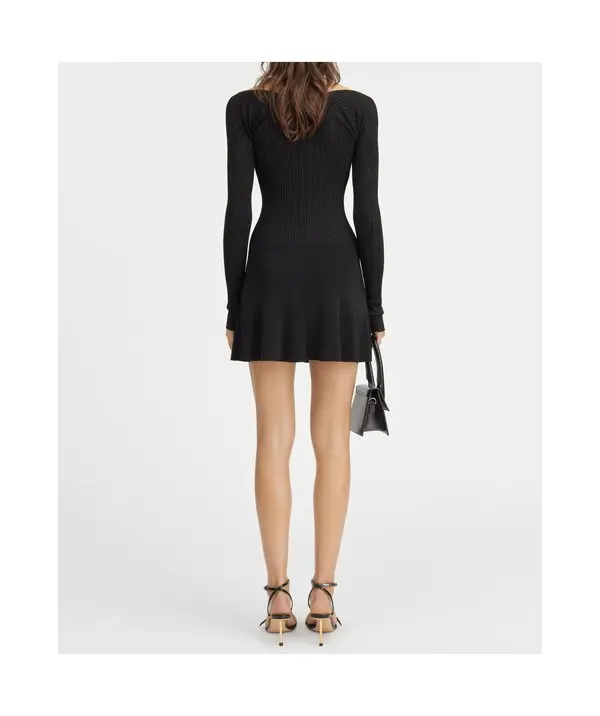 Jacquemus Long Sleeve Ribbed Scalloped Mini Dress - Black