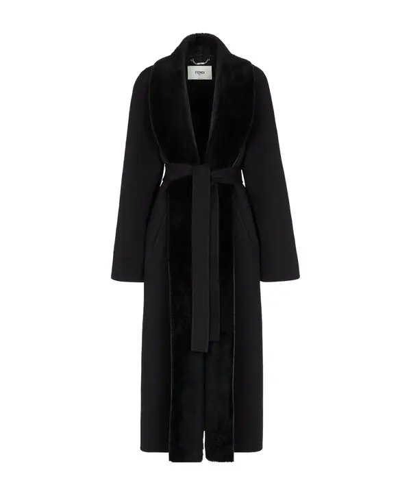 Fendi Wrap-style Belted Waist Cocoon Coat - Black