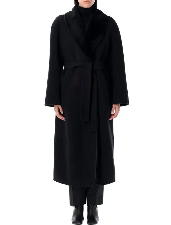Fendi Wrap-style Belted Waist Cocoon Coat - Black