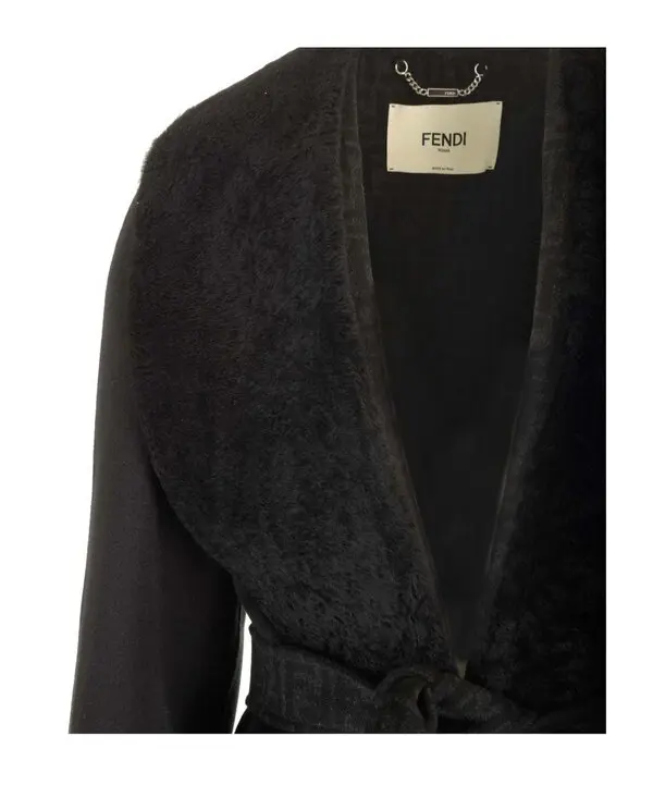 Fendi Wrap-style Belted Waist Cocoon Coat - Black
