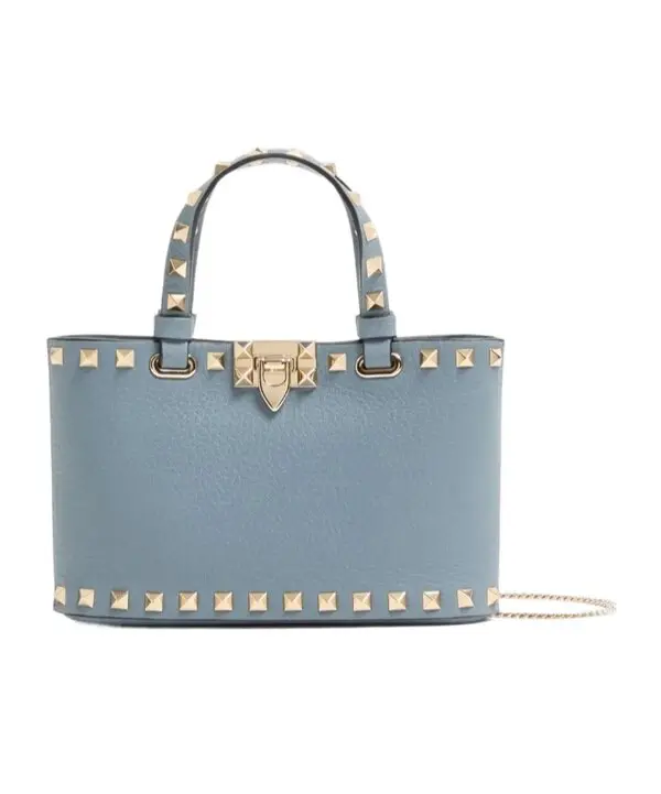 Valentino Garavani Rockstud Mini Shopping Bag In Grainy Calfskin - Blue