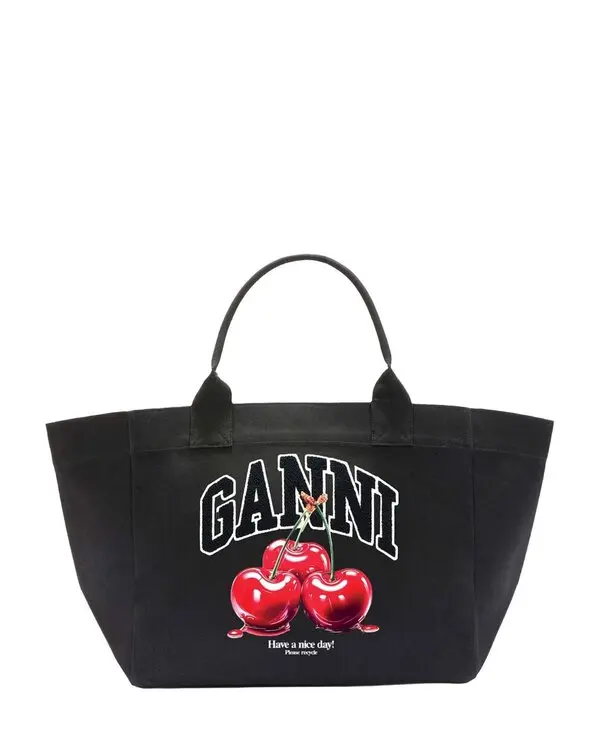 GANNI Cherry Print Tote Bag - Phantom Black