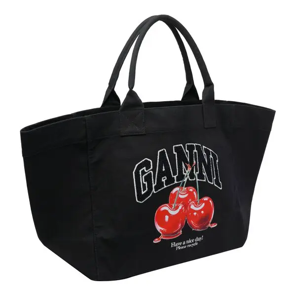 GANNI Cherry Print Tote Bag - Phantom Black