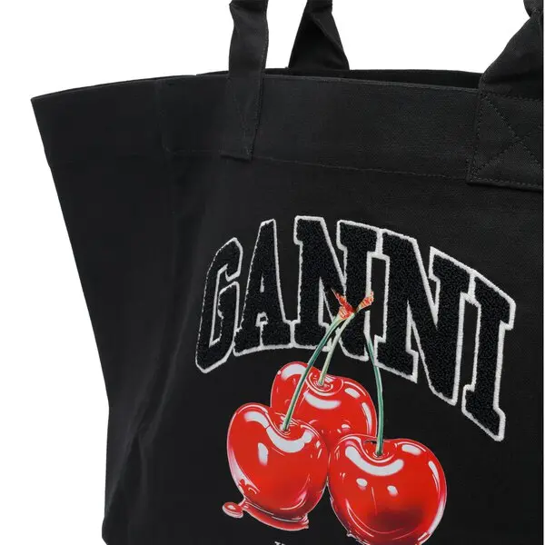 GANNI Cherry Print Tote Bag - Phantom Black