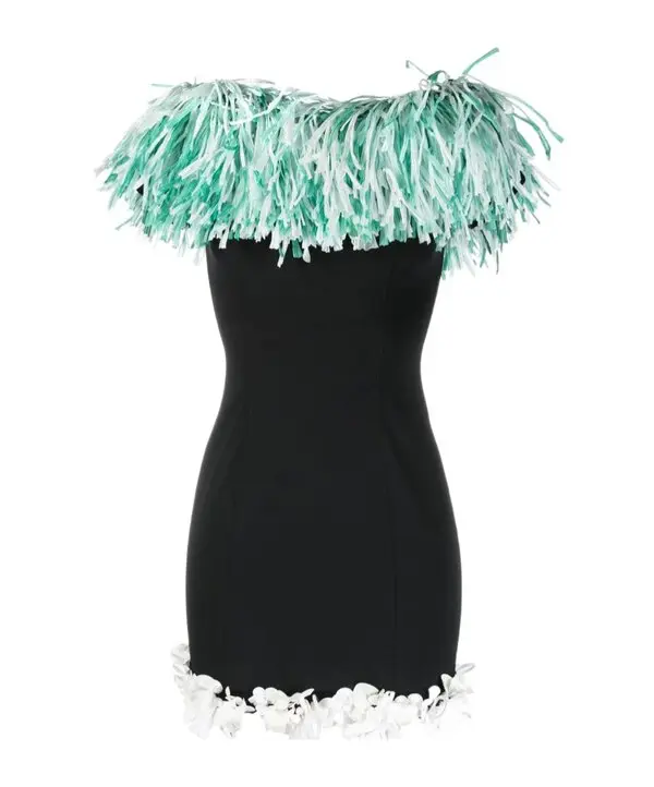 Emilio Pucci Off-the-shoulder Fringe And Applique Mini Dress - Black