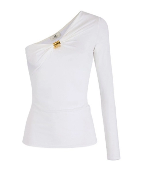 Elisabetta Franchi Draped One-shoulder Top With Embellished Clasp - Ivory