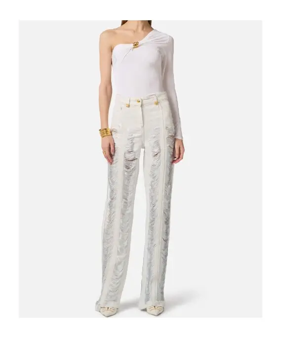 Elisabetta Franchi Draped One-shoulder Top With Embellished Clasp - Ivory