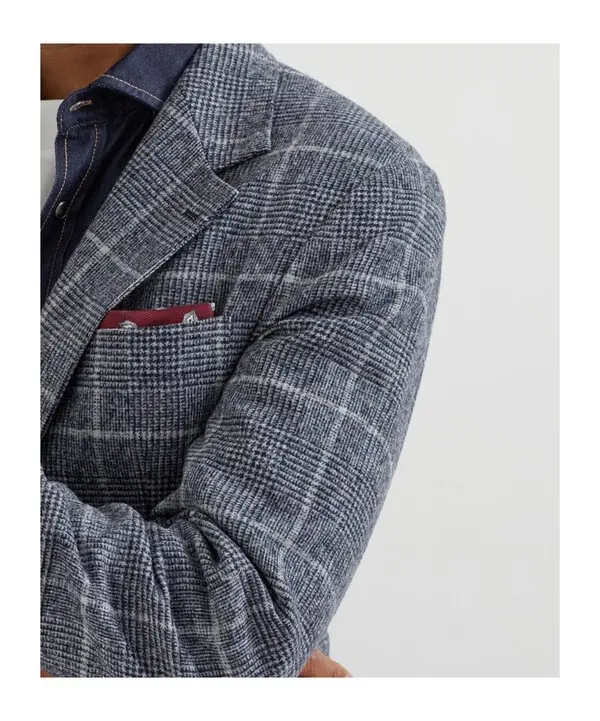 Brunello Cucinelli Overcheck Prince Of Wales Deconstructed Cavallo Blazer - Gray