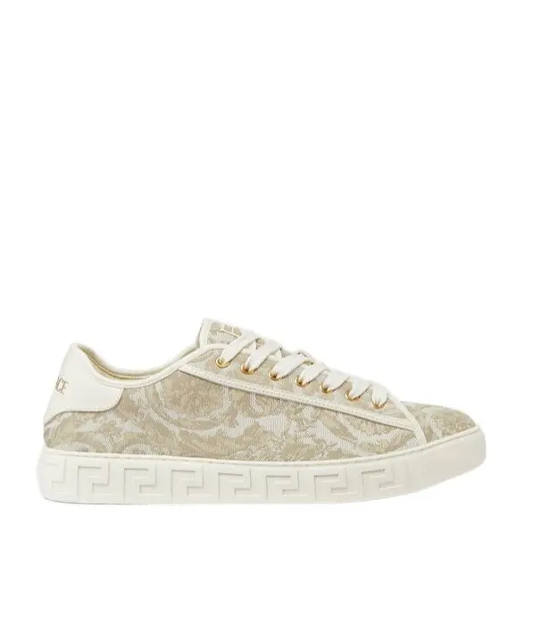 Versace Barocco Greca Jacquard Lace-up Sneakers - Beige  Printed