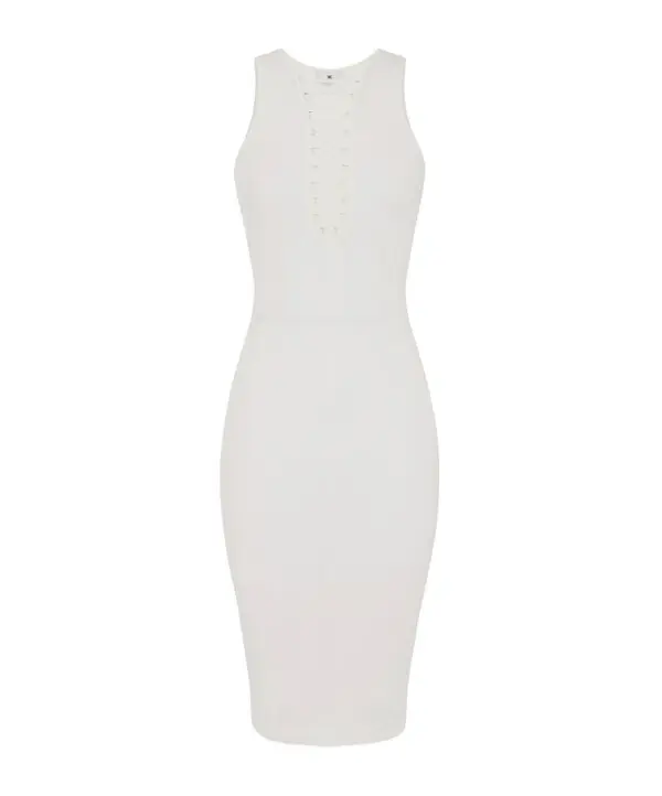 Elisabetta Franchi Sleeveless Ribbed Dress - Ivory