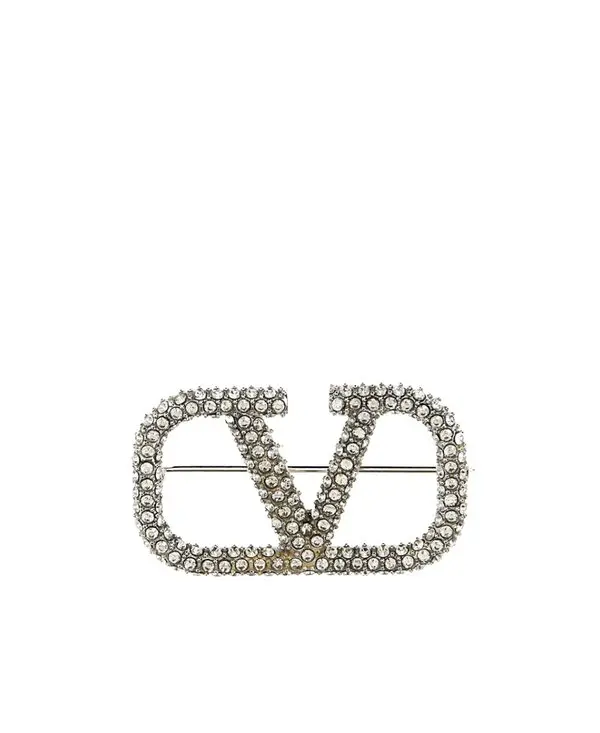 Valentino Garavani Vlogo Signature Embellished Brooch - Gray