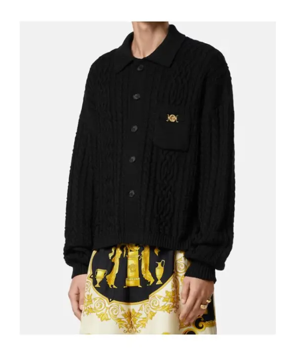 Versace Mixed-stitch Knitted Cardigan