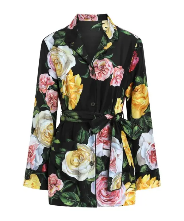 Dolce & Gabbana Floral Print Belted Shirt - Black