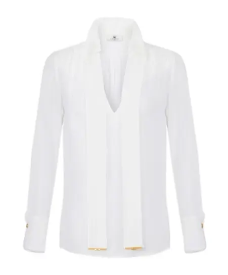 Elisabetta Franchi V-neck Long Sleeve Blouse - Ivory