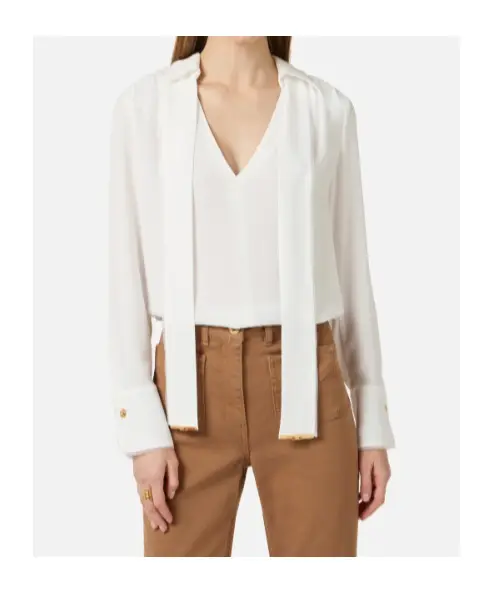 Elisabetta Franchi V-neck Long Sleeve Blouse - Ivory