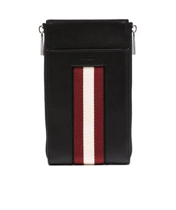 Bally Logo-stripe Leather Phone Case - Black