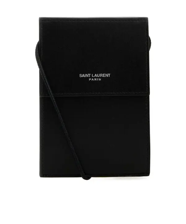 Saint Laurent Logo Printed Foldover Top Shoulder Bag - Black