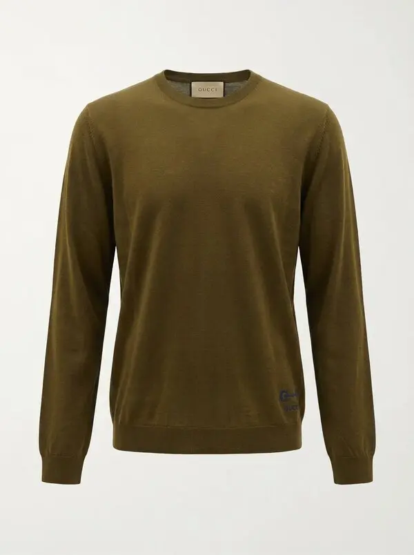 Gucci Embroidered Crewneck Sweater - Brown