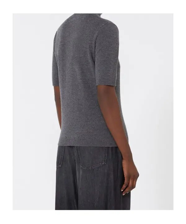 Max Mara Mock Neck Wool Top With Ribbed Detailing