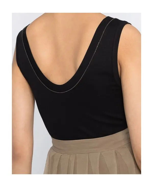Brunello Cucinelli Monili Embellished Trim Ribbed-knit Tank Top