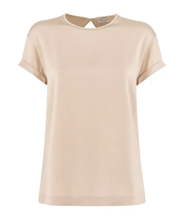 Brunello Cucinelli Satin Crewneck T-shirt - Nude