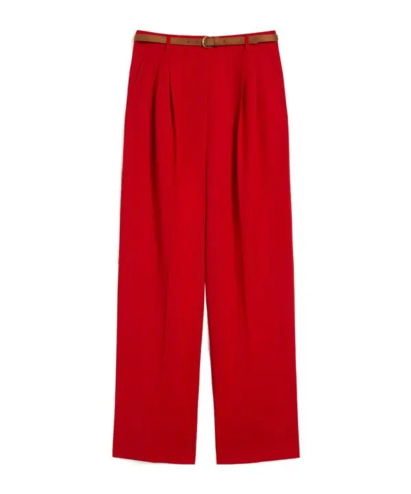 Max Mara Pleated Wide-leg Trousers With Belt - Red