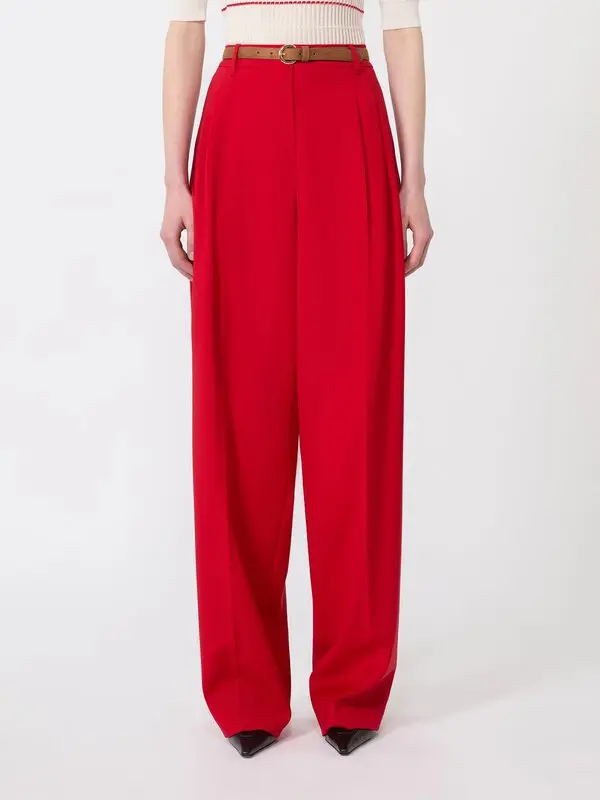 Max Mara Pleated Wide-leg Trousers With Belt - Red