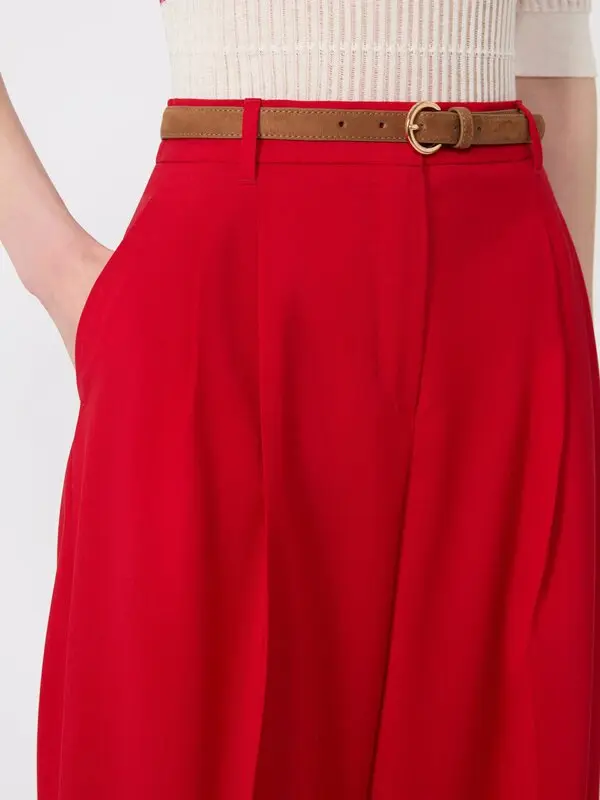 Max Mara Pleated Wide-leg Trousers With Belt - Red